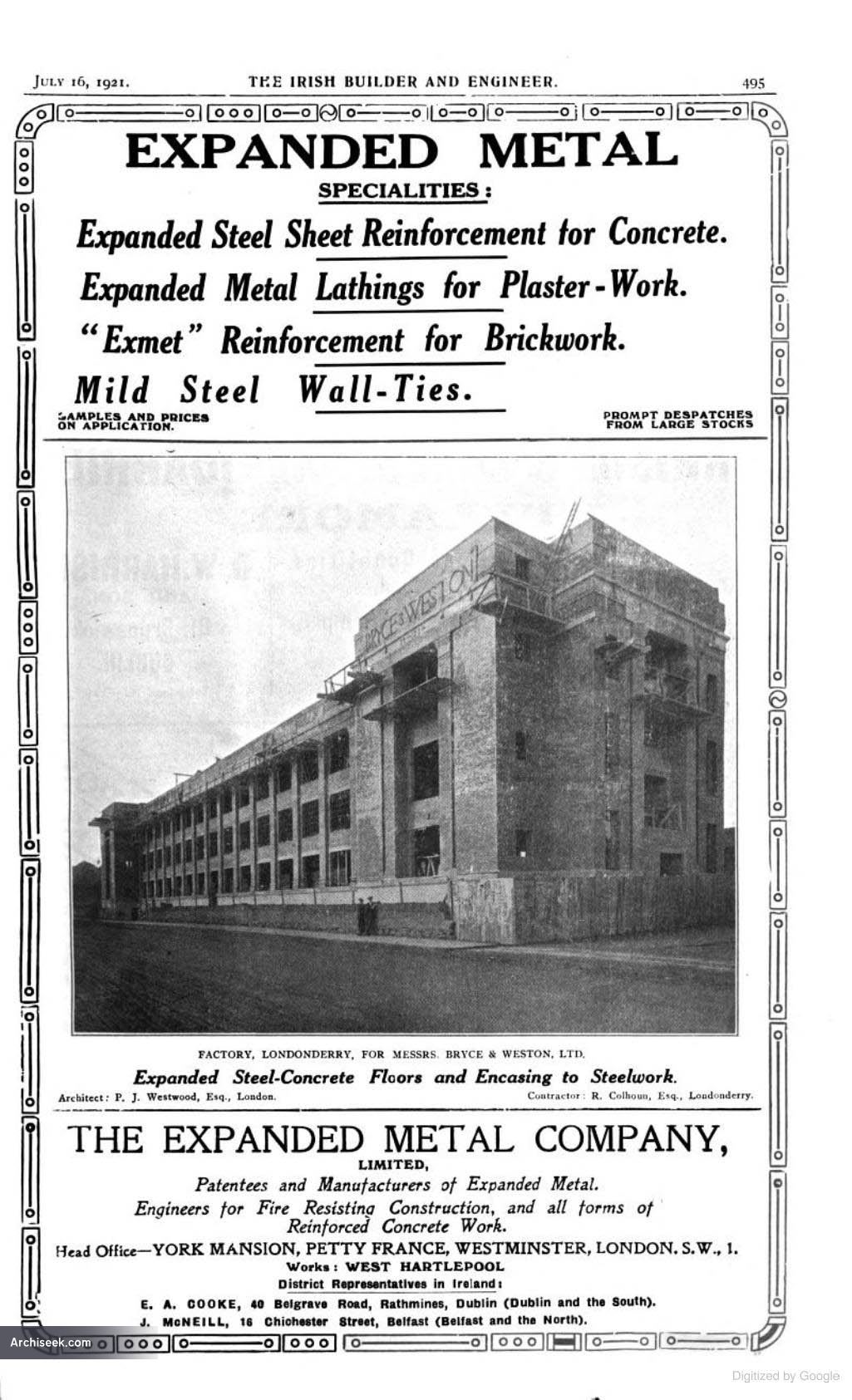 1921 - Bryce & Weston Factory, Derry - Architecture of Derry City ...